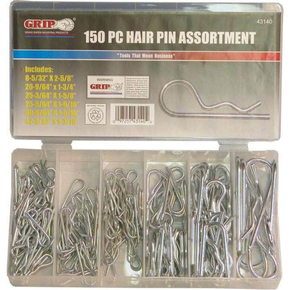 Grip 43141 150 Piece Metric Zinc Coated Hair Pin R-Clip Assortment Set ...