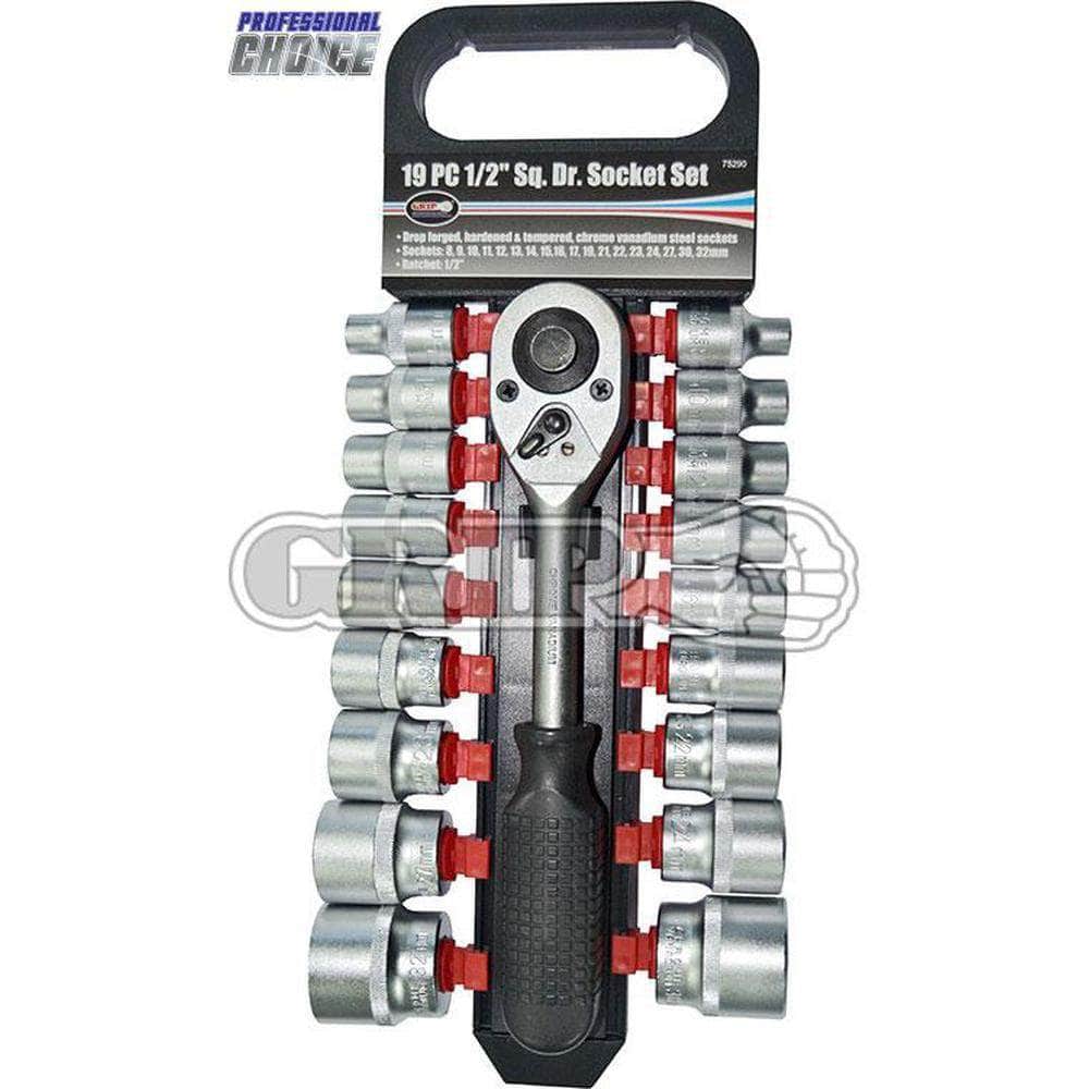 Grip 75290 19 Piece Metric 1/2" Square Drive 8-32mm Socket Set with ...